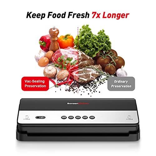 Bonsenkitchen Food Sealer Vacuum Sealer, Built-in Cutter & sealer Bags Rolls and Starter Kit, Dry&Moist Food Modes, Compact Design Air Sealing System Portable Vacuum Sealer, Black