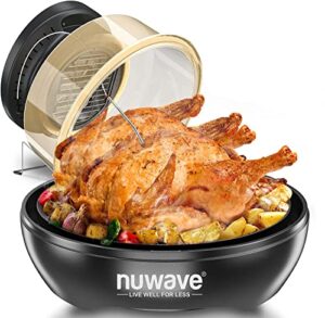 nuwave primo air fryer toaster oven with 100 one-touch preprogrammed recipes, countertop toaster oven convection top and grill bottom for surround cooking; cook frozen or fresh; broil, bake