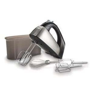 hamilton beach classic 6-speed electric hand mixer with snap-on storage case, brushed stainless, traditional and wire beaters, whisk