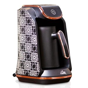 any morning turkish coffee maker | automatic turkish/greek coffee machine | 1-4-cup turkish coffee pot | low-watt coffee maker with overflow prevention, sound alarm, and safety system