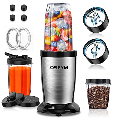 OSEYM Personal Blender, 850W Bullet Blender for Shakes and Smoothies, 19-in-1 Smoothie Blender for Ice Crush, Easy to Clean (Silver)