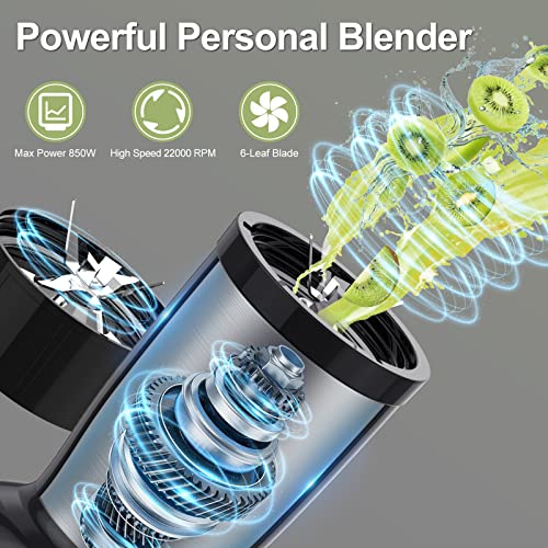 OSEYM Personal Blender, 850W Bullet Blender for Shakes and Smoothies, 19-in-1 Smoothie Blender for Ice Crush, Easy to Clean (Silver)