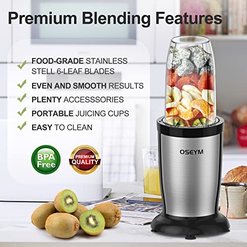 OSEYM Personal Blender, 850W Bullet Blender for Shakes and Smoothies, 19-in-1 Smoothie Blender for Ice Crush, Easy to Clean (Silver)