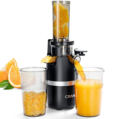 CRANDDI Mini Juicer Machine, Super Small Cold Press Juicer Easy to Clean, Masticating Slow Juicer with Brush and Reverse Function for Fruit Vegetable, M-228 Black