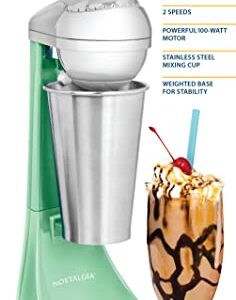 Nostalgia Two-Speed Electric Milkshake Maker and Drink Mixer, Includes 16-Ounce Stainless Steel Mixing Cup & Rod, Jade Green