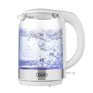 Electric Kettle, Gevi 1.7L Glass Tea Kettle - Water Boiler with LED Light Glass Kettle Electric (BPA Free) with Auto Shut-off & Boil-dry Protection - 1500W Cordless Electric Kettle, White