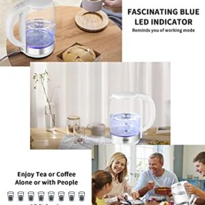 Electric Kettle, Gevi 1.7L Glass Tea Kettle - Water Boiler with LED Light Glass Kettle Electric (BPA Free) with Auto Shut-off & Boil-dry Protection - 1500W Cordless Electric Kettle, White