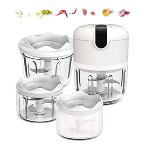 pogeair white 3 cup cordless mini food chopper,small food processor for garlic,nut,meat(100+250+350ml)