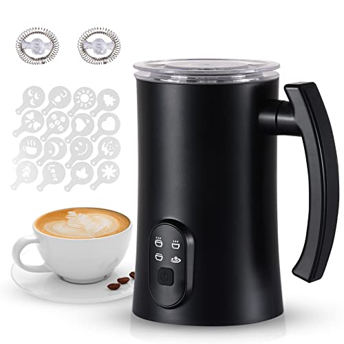 Milk Frother, 4-in-1 Electric Milk Frother and Steamer with Upgraded Motor, Auto Shut-off Hot & Cold Milk Steamer and Frother with Temperature Control for Coffee, Latte, Matcha, Cappuccino (Black)