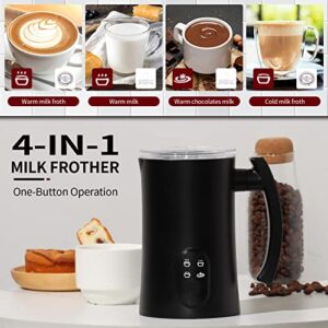 Milk Frother, 4-in-1 Electric Milk Frother and Steamer with Upgraded Motor, Auto Shut-off Hot & Cold Milk Steamer and Frother with Temperature Control for Coffee, Latte, Matcha, Cappuccino (Black)