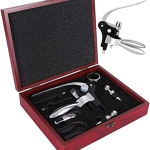 Wine Opener Set, 8 Pieces Manual Red Wine Bottle Opener with Classic Wood Case, Corkscrew for Wine Bottles, Stainless Steel Wine Opener Kit for Valentines Day Wine Gift Set