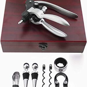 Wine Opener Set, 8 Pieces Manual Red Wine Bottle Opener with Classic Wood Case, Corkscrew for Wine Bottles, Stainless Steel Wine Opener Kit for Valentines Day Wine Gift Set