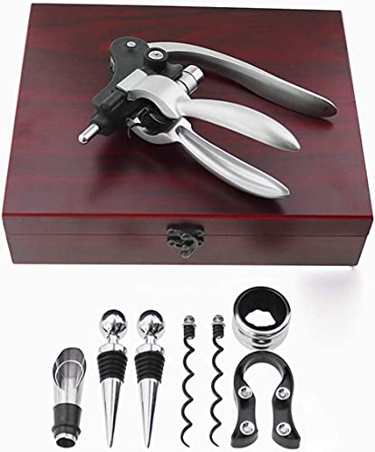 Wine Opener Set, 8 Pieces Manual Red Wine Bottle Opener with Classic Wood Case, Corkscrew for Wine Bottles, Stainless Steel Wine Opener Kit for Valentines Day Wine Gift Set