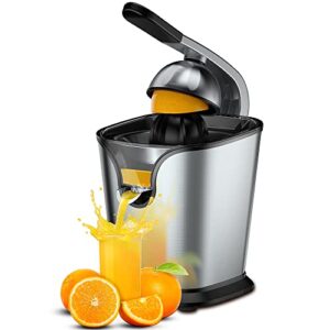 ainclte electric citrus juicer squeezer stainless steel 150 watts of power for orange lemon lime grapefruit juice with soft rubber grip, filter and anti-drip spout lock – black, black/stainless steel