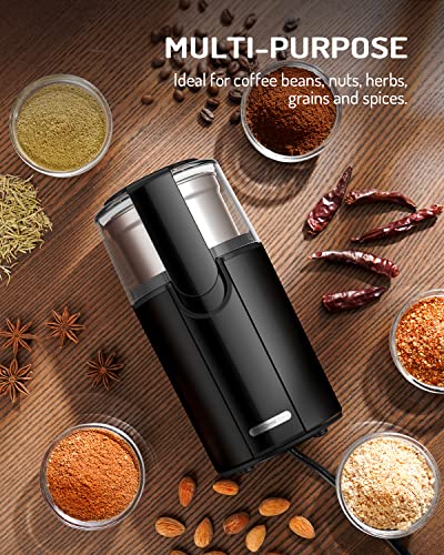 TWOMEOW Electric Coffee Grinder for Beans, Spices and Herb, Stainless Steel Blades, 1 Removable Stainless Steel Bowls, Makes up to 9 Cups, Black