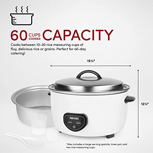 Aroma Housewares Commercial 60-Cup (Cooked) / 14Qt. Rice & Grain Cooker (ARC-1430E), White