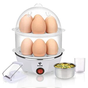 vigind electric egg cooker boiler maker soft, medium or hard boil, 14 egg capacity two layer egg maker,egg steamer,with automatic shut off, egg slicer and stainless steel bowl included,noise free