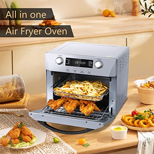 CUSIMAX Air Fryer Oven, 10-in-1 Convection Oven, 24QT Air Fryer Combo, Countertop Air Fryer Toaster Oven with Rotisserie & Dehydrator, Rich Accessories, Silver