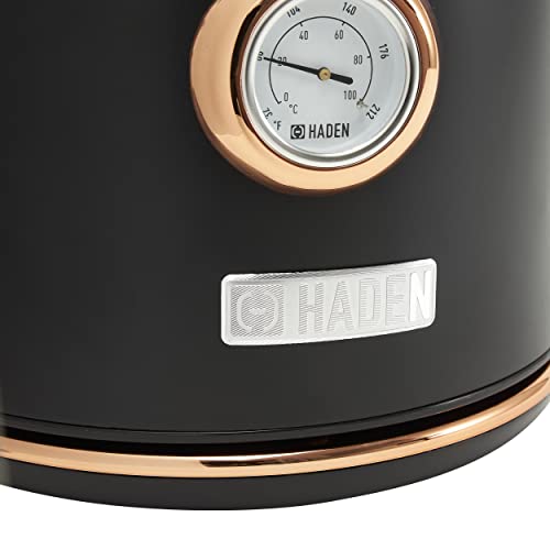 Haden 75070 DORSET 1.7 Liter Stainless Steel Retro Electric Kettle with Auto Shut-Off and Boil-Dry Protection, Black/Copper