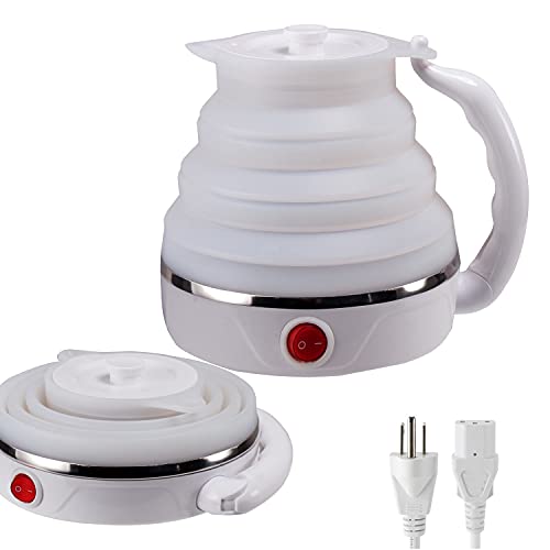 T-magitic Travel Kettle, Fordable Electric kettle, Collapsible Kettle Dual Voltage,boil water, with make tea coffee,Food Grade Silicone Small Electric Kettle（600ML,110V/220V ） (White)