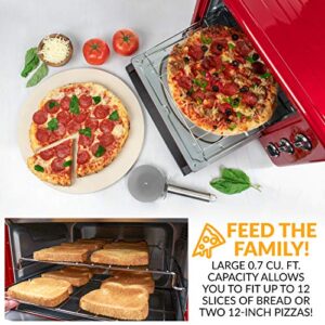 Nostalgia RTOV2RR Large-Capacity 0.7-Cu. Ft. Capacity Multi-Functioning Retro Convection Toaster Oven, Fits 12 Slices of Bread and Two 12-Inch Pizzas, Built In Timer, Includes Baking Pan,Metallic Red