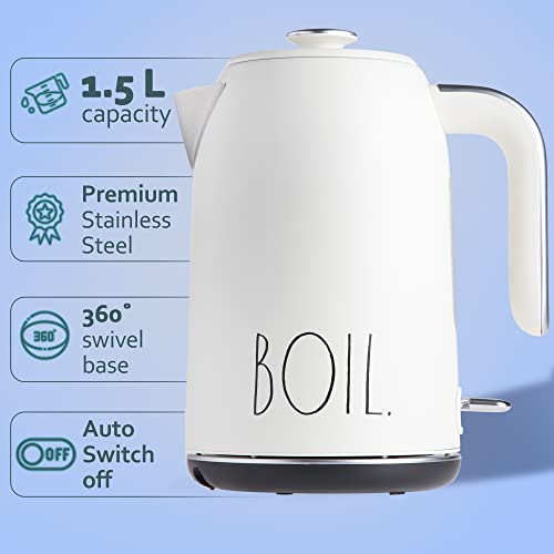 Rae Dunn Electric Water Kettle - Stainless Steel Coffee Maker, 1.7 Liter Tea Kettle, Electric Hot Water Kettle with Automatic Shut Off Boil-Dry Protection, 1500 Watt Boiling Power (Cream)