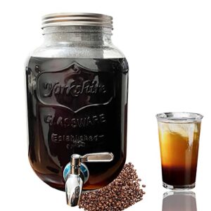 1 gallon cold brew coffee maker,cold brew pitcher & tea infuser with stainless steel spigot and filter,large glass drink beverage dispenser 100% leak-proof and drip-free iced coffee maker