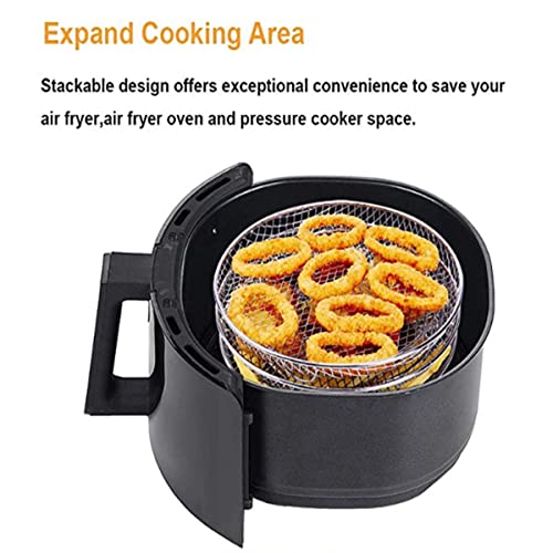 3 Layer Air Fryer Three Stackable Dehydrator Racks 304 Stainless Steel Air Fryer Basket Tray Air Fryer Accessories Dishwasher Safe Fit for Oven and Press Cooker Compatible with Most Air Fryer (Round)