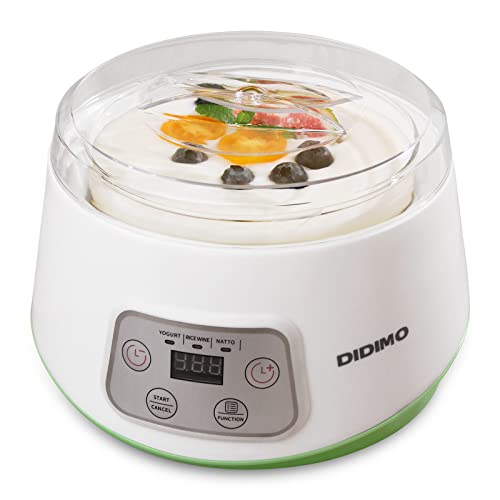 DiDimo Yogurt Maker,3 in 1 Greek Yogurt Maker Machine,Can Make Yogurt/Natto/Rice Wine,Automatic Digital Yogurt Machine With Time Control,1.2 Quart Glass Yogurt Jars (White)