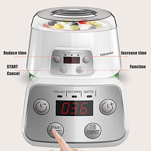 DiDimo Yogurt Maker,3 in 1 Greek Yogurt Maker Machine,Can Make Yogurt/Natto/Rice Wine,Automatic Digital Yogurt Machine With Time Control,1.2 Quart Glass Yogurt Jars (White)