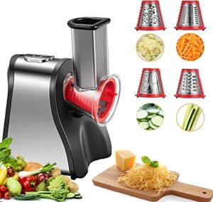 fohere electric cheese grater shredder, electric salad maker for home kitchen use, one-touch easy control, electric grater for vegetables, cheeses and nuts, bpa-free, red