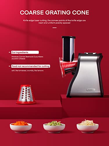 FOHERE Electric Cheese Grater Shredder, Electric Salad Maker for Home Kitchen Use, One-Touch Easy Control, Electric Grater for Vegetables, Cheeses and Nuts, BPA-Free, Red