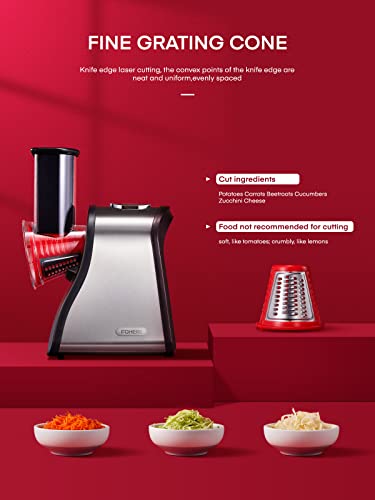 FOHERE Electric Cheese Grater Shredder, Electric Salad Maker for Home Kitchen Use, One-Touch Easy Control, Electric Grater for Vegetables, Cheeses and Nuts, BPA-Free, Red