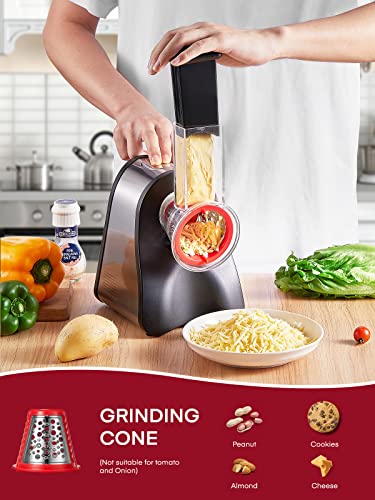 FOHERE Electric Cheese Grater Shredder, Electric Salad Maker for Home Kitchen Use, One-Touch Easy Control, Electric Grater for Vegetables, Cheeses and Nuts, BPA-Free, Red