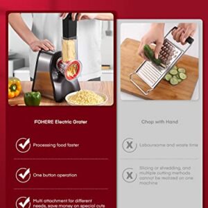 FOHERE Electric Cheese Grater Shredder, Electric Salad Maker for Home Kitchen Use, One-Touch Easy Control, Electric Grater for Vegetables, Cheeses and Nuts, BPA-Free, Red