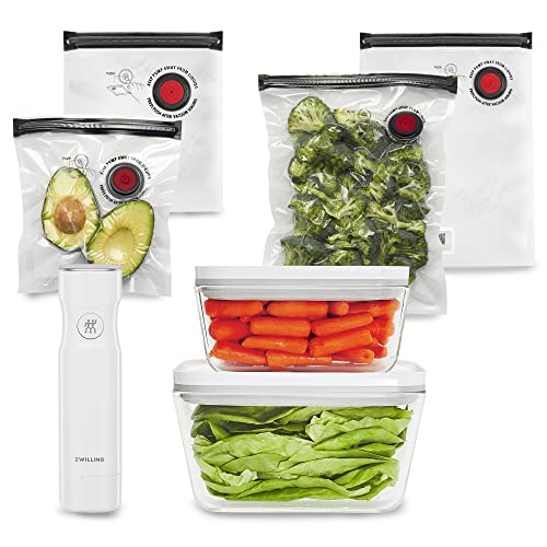 ZWILLING Fresh & Save 7-pc Vacuum Sealer Machine Starter Set, Sous Vide Bags, Meal prep, Airtight Food Storage Containers, Glass