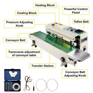 VEVOR Continuous Bag Band Sealing Machine FR900K Band Sealer Machine with Digital Temperature Control Horizontal Bag Sealer for 0.02-0.08 mm Plastic Bags Continuous Band Sealer w/ Printing Function