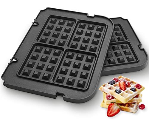 RAFBAR Waffle Plates for Cuisinart Griddler GR-4N,GR-5B P1,GR6S and GRID-8N Series, 2 Nonstick Coating Plates for 4 Slices Belgian Waffles