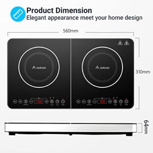 Aobosi Double Induction Cooktop,Portable Induction Cooker with 2 Burner Independent Control,Ultrathin Body,10 Temperature,1800W-Multiple Power Levels,4 Hour Timer,Safety Lock