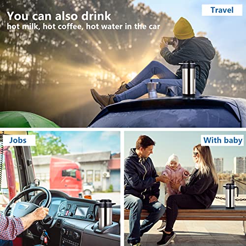 Car Electric Kettle 12V Hot Water Bottle 1200Ml Portable Car Kettle Boiler with Led Indicator Light Metal Travel Thermoses Heating Bottle for Water Tea Coffee Milk (40oz, 12V Car)