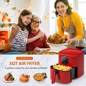 CROWNFUL 5 Quart Air Fryer, Electric Hot Oven Oilless Cooker，LCD Digital Touch Screen with 7 Cooking Presets and 53 Recipes, Nonstick Basket，1500W ETL Listed (Red)