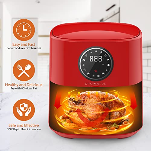 CROWNFUL 5 Quart Air Fryer, Electric Hot Oven Oilless Cooker，LCD Digital Touch Screen with 7 Cooking Presets and 53 Recipes, Nonstick Basket，1500W ETL Listed (Red)