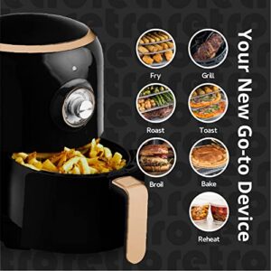 Aria Premium 2 Qt. Retro Style Ceramic Air Fryer, Black/Stainless Trim