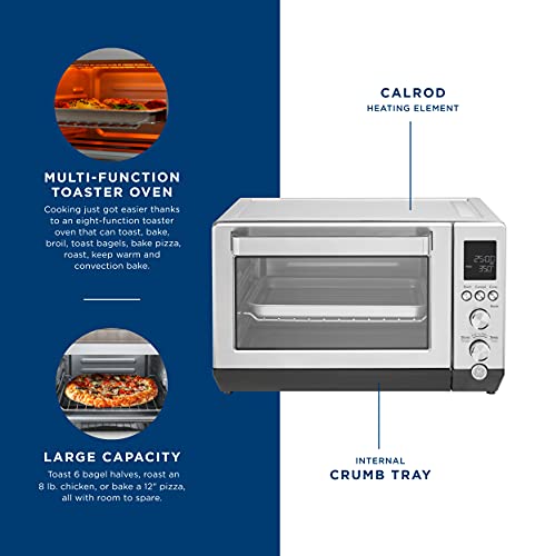 GE Convection Toaster Oven | Calrod Heating Technology | Large Capacity Toaster Oven Complete With 7 Cook Modes & Oven Accessories | Countertop Kitchen Essentials | 1500 Watts | Stainless Steel