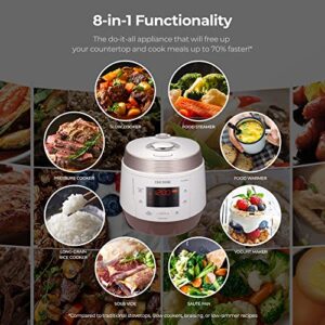 CUCKOO CMC-QSB501S | 5QT. Premium 8-in-1 Electric Pressure Cooker | 10 Menu Options: Slow Cooker, Sauté, Steamer, Yogurt, Soup Maker & More, Stainless Steel Inner Pot, Made in Korea | White/Copper