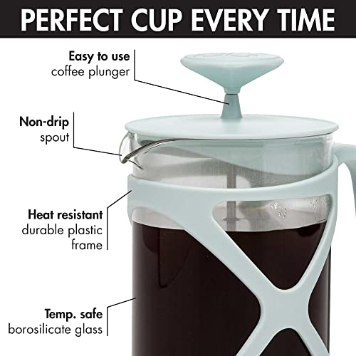 Primula Tempo French Press Premium Filtration with No Grounds, Heat Resistant Borosilicate Glass, Blue Pastel, 24 oz