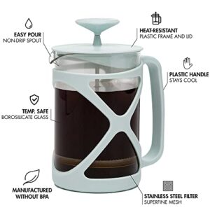 Primula Tempo French Press Premium Filtration with No Grounds, Heat Resistant Borosilicate Glass, Blue Pastel, 24 oz