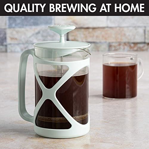 Primula Tempo French Press Premium Filtration with No Grounds, Heat Resistant Borosilicate Glass, Blue Pastel, 24 oz