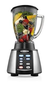 oster reverse crush counterforms blender, with 6-cup glass jar, 7-speed settings and brushed stainless steel/black finish – bvcb07-z00-np0