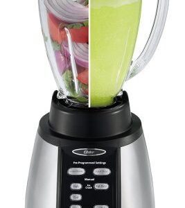 Oster Reverse Crush Counterforms Blender, with 6-Cup Glass Jar, 7-Speed Settings and Brushed Stainless Steel/Black Finish - BVCB07-Z00-NP0